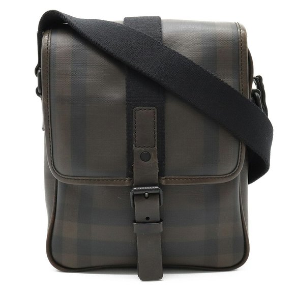 Burberry | Bags | Burberry Check Pattern Shoulder Bag Pvc Leather Dark ...